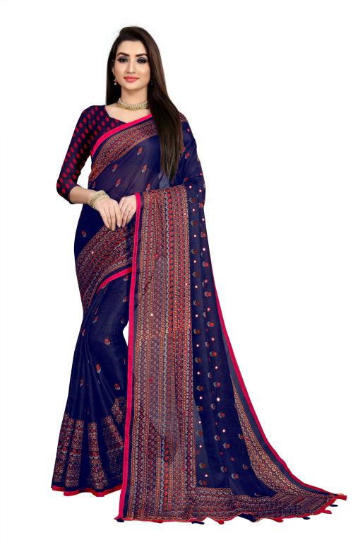 Buy sareya veela Bollywood Women Dark Blue Embellished Cotton Blend ...