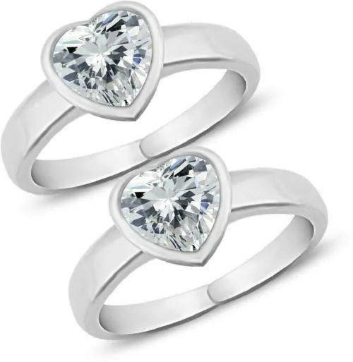 Buy Parnika Heart Design White Solitaire CZ Pure 92.5 Sterling Silver ...