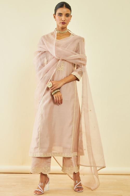 Buy Soch Womens Onion Pink Chanderi Embroidered Salwar Suit With Thread ...