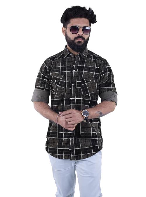 Buy NATAX Men Black Checkered 100% Cottton Casual Shirt Online at Best ...