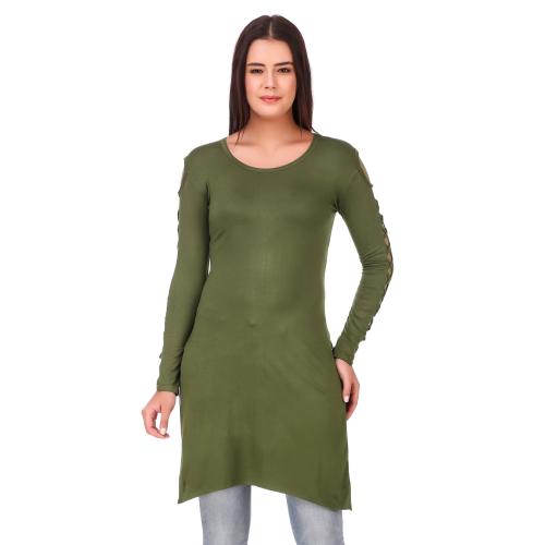 Buy Chiku Cherry cotton lycra blend kuta for women/girls colour Mahendi ...