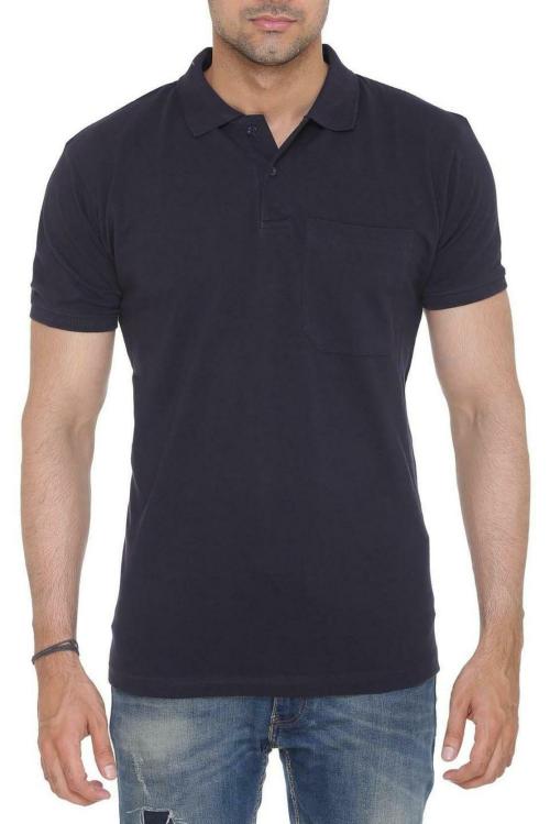 Buy Colors and Blends Men Navy Blue Solid Standard Length Polos Online ...