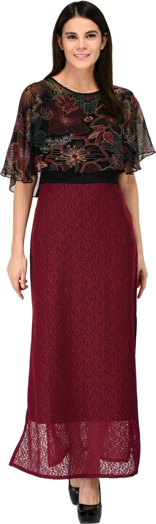 Buy Lilyn Women Maroon Solid Georgette A-Line Dress (L) Online at Best ...