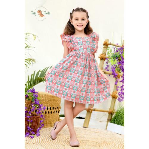 Buy Tiny Twills Geometric Printed With Double Frill Frock Color- Peach || 7-8Y Online at Best ...