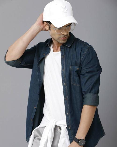 Buy Prototype Men Blue Solid Cotton Blend Casual Shirt (Xl) Online at ...