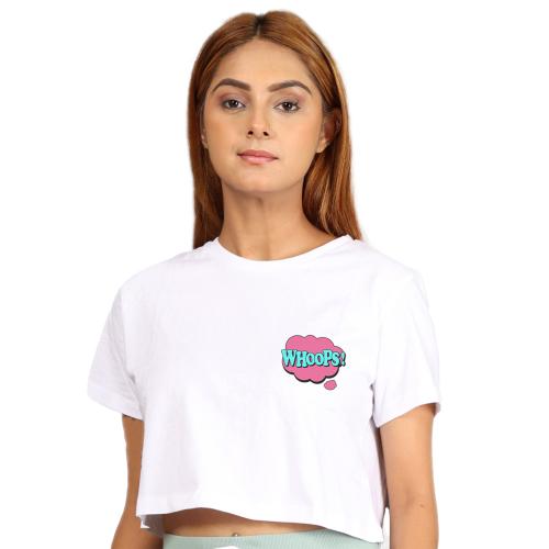 Buy ALY & VAL Printed Causal White Whoops Crop top For Women - Large ...