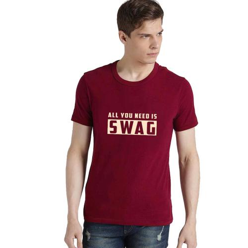 Buy BRATMA Men Maroon All You Need Is Swag Printed Cotton T-Shirt (L ...