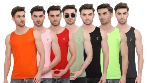 Buy CLOTHINK HUB Multicolour Solid Poly Blend Standard Length Vest ...