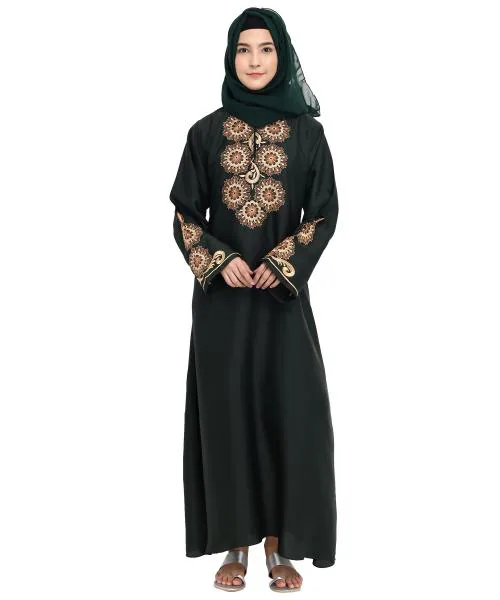 Buy MODEST CITY ABAYA BURQA GREEN NIDA Art Silk Self Design Abaya With ...