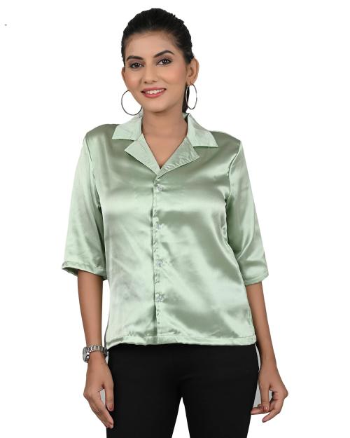 Buy KARA ART HOUSE Women Green Satin, Silk, Fabric Collar Half Sleeve ...