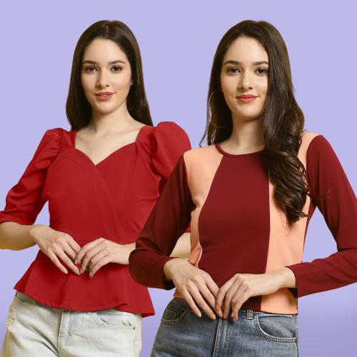 Buy Fabflee Regular Casual Stylish Wear Top for Women's Pack Of 2 ...