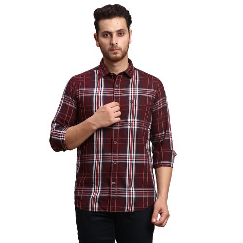 Buy ColorPlus Contemporary Fit Checkered Maroon Shirt Online at Best ...