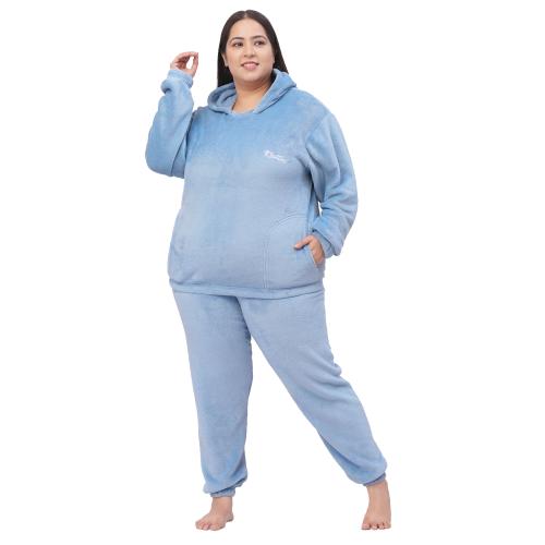 Buy Klotthe Women Blue Wool Blend Solid Hudi Night Suit Online at Best ...