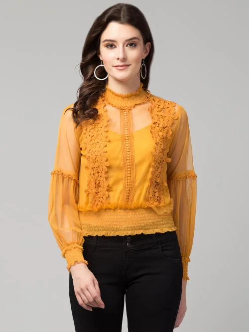 Buy StylzIndia - Trendy Lace Net Tops - Mustard - S Online at Best ...