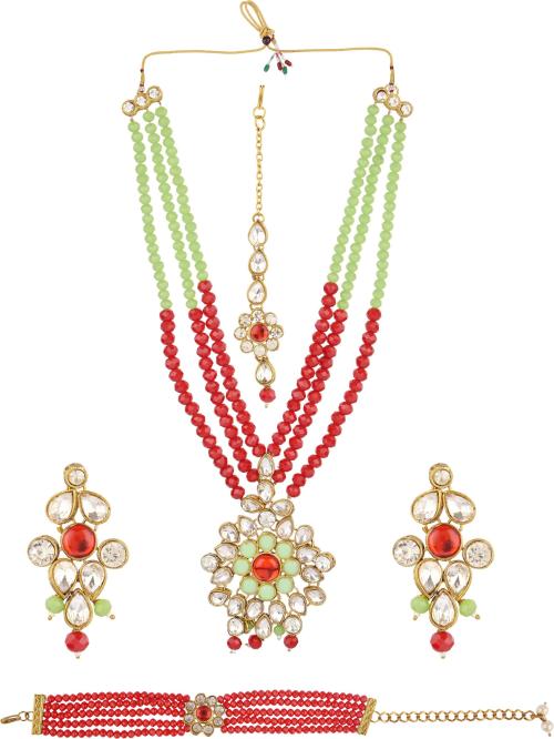 Buy CATALYST Alloy Gold-Plated Pink, Green, Grey Jewel Set (Pack Of 1 ...