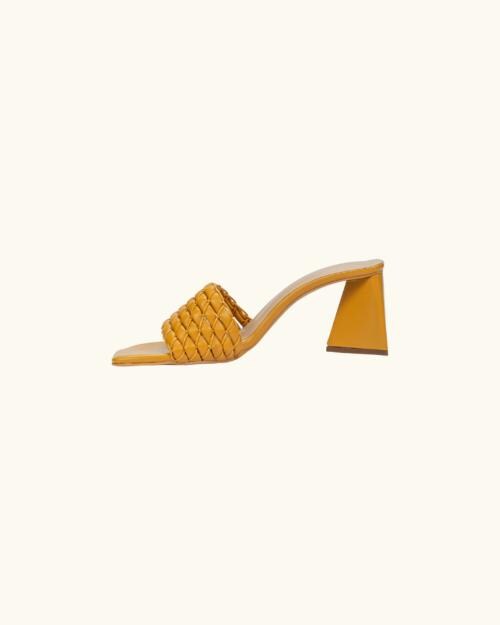 Buy Chere Yellow Weaving Strap Triangular Block Heels - 36 / Yellow ...
