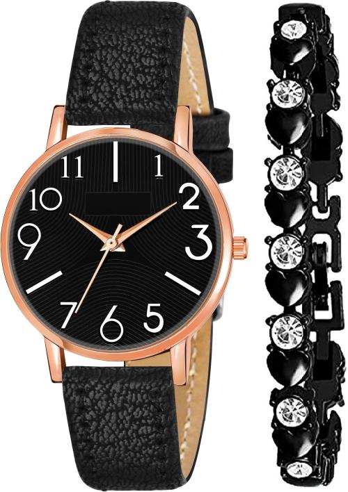 Buy Praizy Times Analog Black Dial Black Strap Watches For Girls (Combo ...