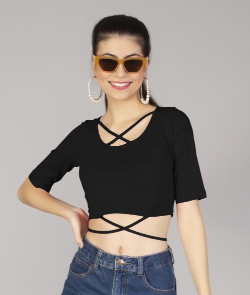 Buy AD2CART A4352 Chest X-Neck Cap Sleeve Criss Crop Top Online at Best ...