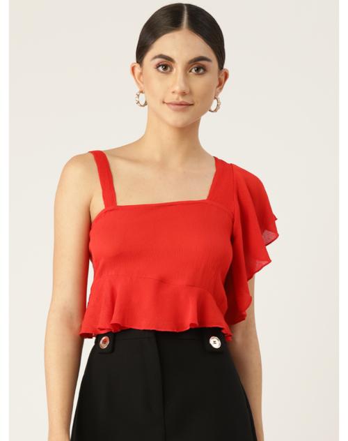 Buy Rue Collection Woman's Rust Solid Frill Crop Top Online at Best ...