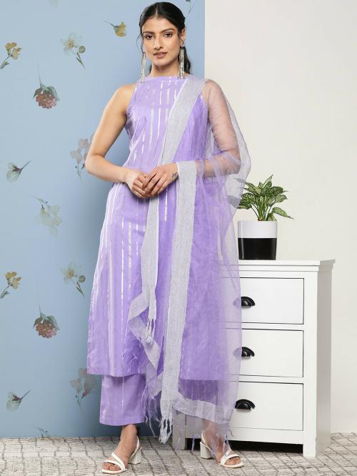Buy Varanga Women Lavender Lurex Kurta Set With Halter Neck Online at ...