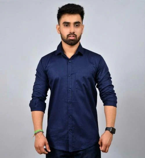 Buy TMF THE MEERU FASHION Men Solid Casual Dark Blue Shirt Online at ...