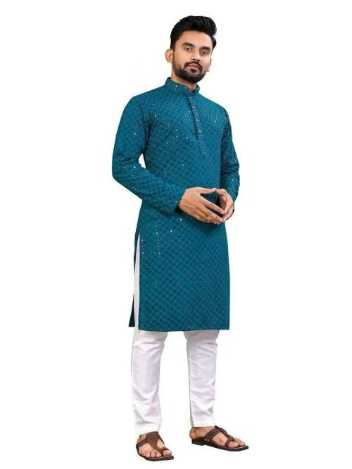 Buy ROZLAND Men Lucknowi Chikankari Embroidered and Sequence Kurtas ...