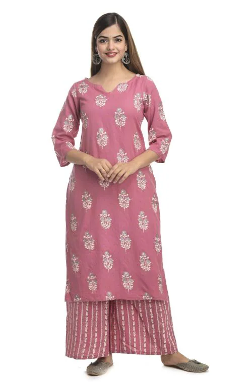 Buy Maquien Women Pink Printed Rayon Kurta Suit Set Online at Best ...