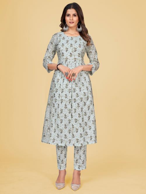 Buy Avsar Women's Cotton Flared Printed Kurta Pant with Dupatta Set-S ...