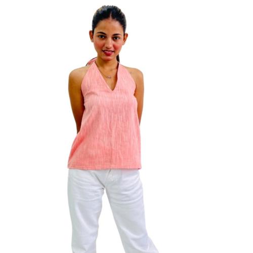 Buy KAJRAKH Peach Halter Neck Cotton Khadi for Girls and Women Online ...