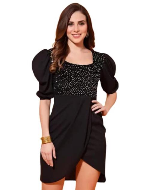 Buy Axelus Women Black Wrap Dress (S) Online at Best Prices in India ...