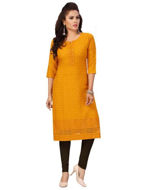 Buy Dolane Women Gold Sequence Rayon Chicken Work Kurti (2Xl) Online at ...