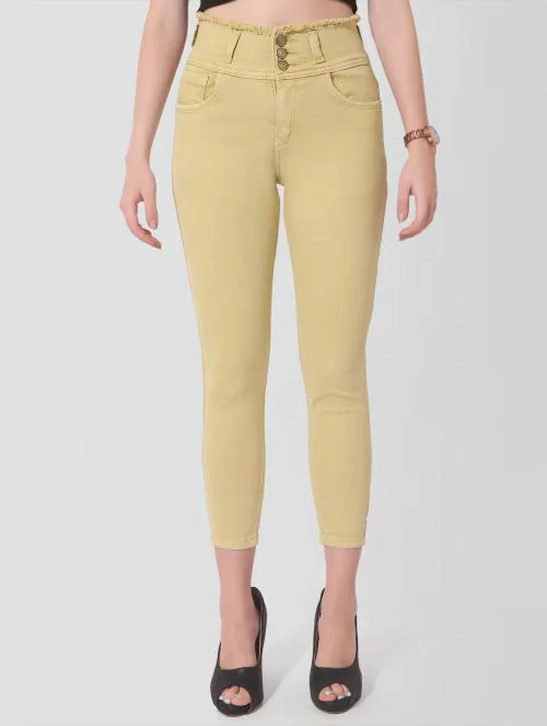 Buy Cefalu Women Fawn Colour High Waist Jeans Online at Best Prices in ...