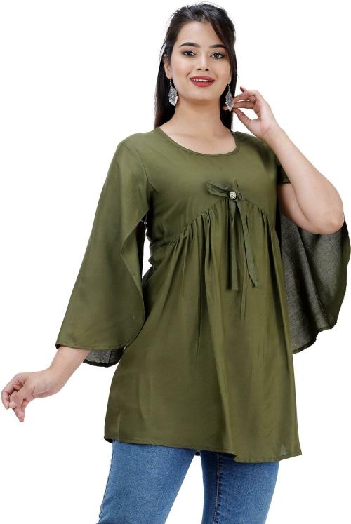 Buy Fab Star Women Dark Green Tie and Dye Viscose Rayon Tops Online at ...