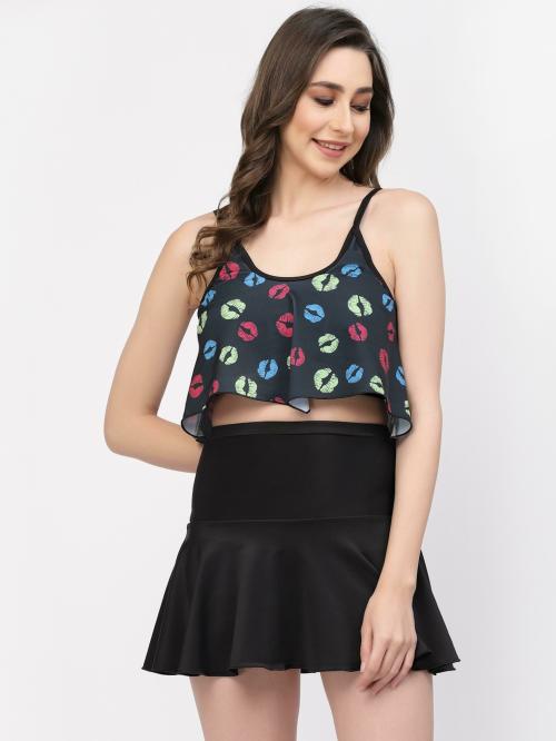 Buy CUKOO Padded Black Printed Two piece Skirtini Swimwear Online at ...