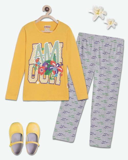 Buy SINI MINI Full Sleeve Yellow Girls Casual Pack of 2 Nightsuit ...