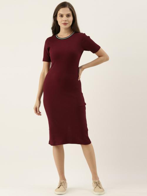 Buy BEVERLY BLUES Women's Maroon Short Sleeves Knitted Dress Online at ...