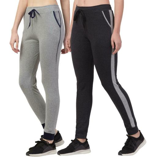 Buy Kissero Stripe Lower/Track Pant for Women- Pack of 2-Light Grey and ...