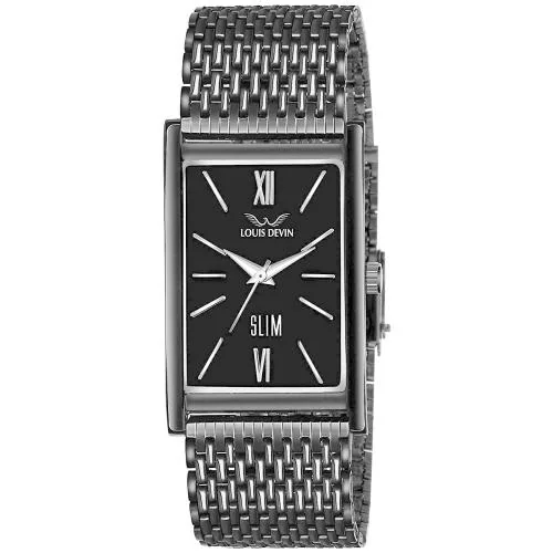 Buy LOUIS DEVIN Analog Black Dial Black Black Plated Steel Mesh Chain ...