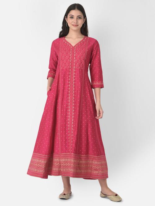 Buy Span Women Pink Self Design Pure Silk A-Line Kurta Online at Best ...