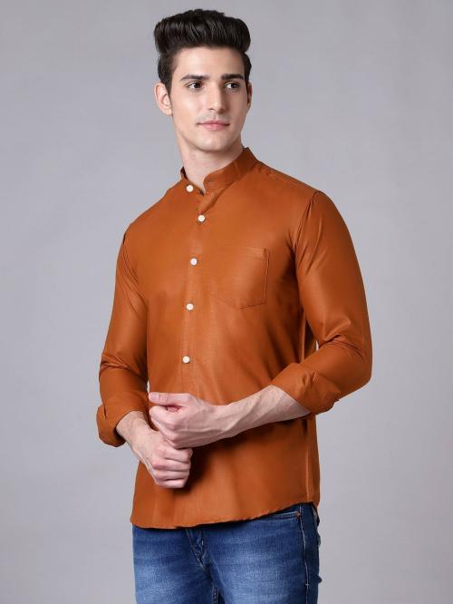 Buy NEM Men Brown Solid Cotton Blend Casual Shirt (Xl) Online at Best ...