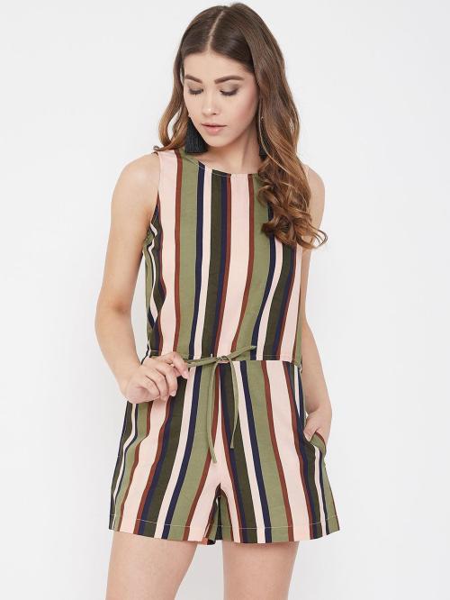 Buy Purys Women Multicolor Striped Polyester Jumpsuit Online at Best ...