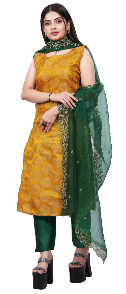 Buy sukhnath creation Women's Silk Blend Yellow Straight Kutra, Pant ...