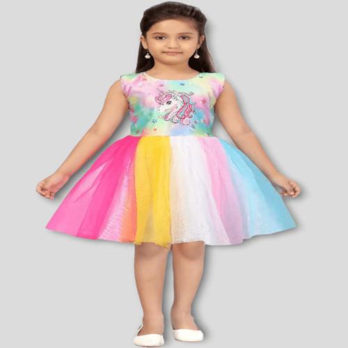 Buy Vivek GIRL'S MULTICOLOUR HORSE PRINT FROCK Online at Best Prices in ...