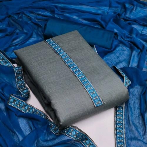 Buy GURHAL Embroidered Cotton Unstitched Dress Material Grey Online at ...