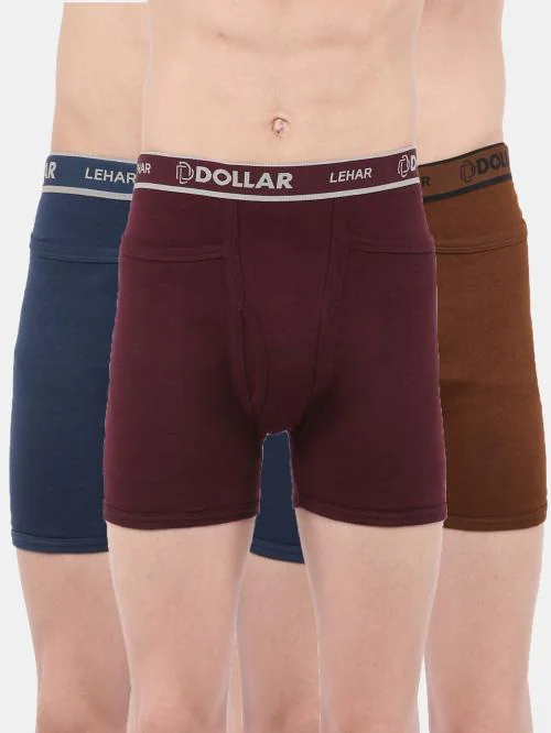 Buy DOLLAR Lehar Men's Assorted Solid 100% Cotton Pack of 3 Trunks ...