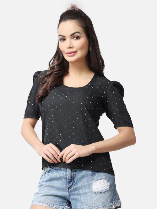 Buy Popwings Casual Polyester Crape Solid Women Polka Printed Top ...
