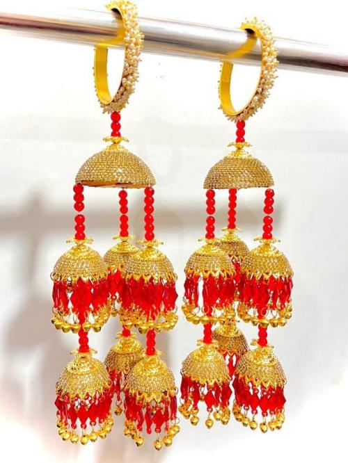 Buy KSK.KALIRA Red Designer Beaded Brass Gold Plated Kaleere/Kalira Set ...