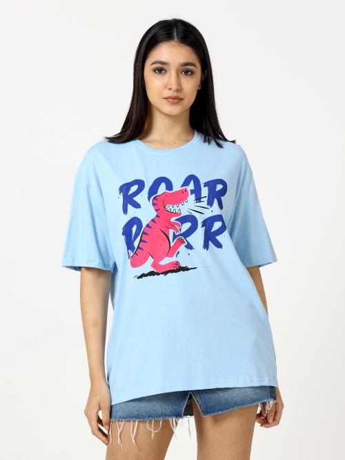 Buy Light Blue Roar Dinosaur Printed Oversized T-shirt For Women Online ...