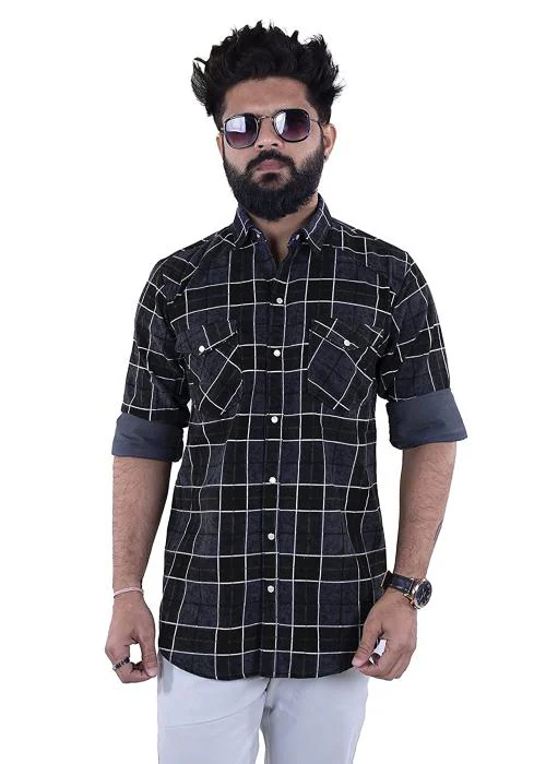 Buy NATAX Men Blue Checkered 100% Cottton Casual Shirt Online at Best ...