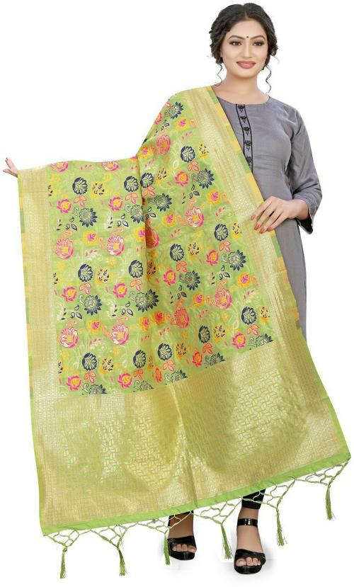 Buy HYPHORIA Women Light Green Jacquard Woven Design Dupatta Online at ...